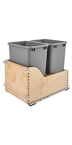 Rev A Shelf WCSC DM Double Quart Pull Out Bottom Mount Wood Silver Waste Container