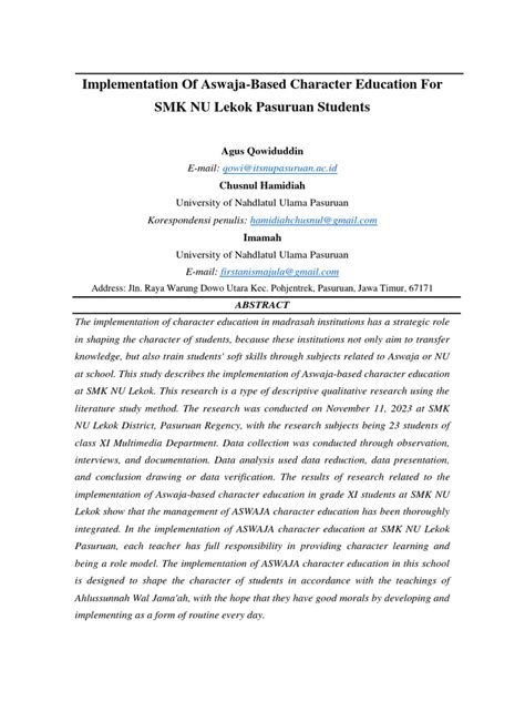 Implementation Character Education 2 Pdf Learning Qualitative