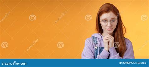 Silly Guilty Young Shy Redhead Girlfriend Asking Forgiveness