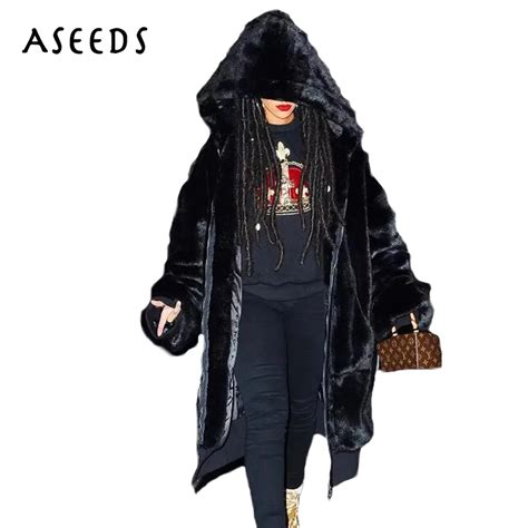Winter Black Faux Fur Coat Women Long Furry Fake Fur Ladies Outerwear