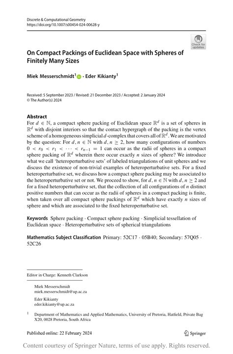 Pdf On Compact Packings Of Euclidean Space With Spheres Of Finitely