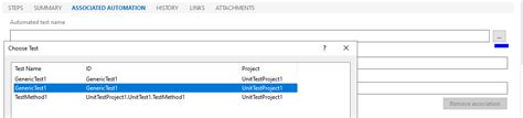 how to associate generic test with test case using tfs 2015 vs