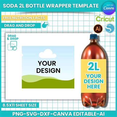Soda Bottle Wrapper Template Canva Editable Party Favor Digital Download Etsy