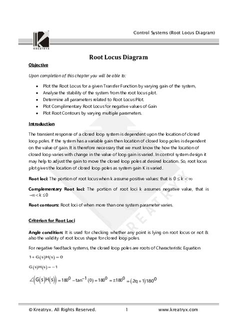 Pdf Control Systems Root Locus Diagram