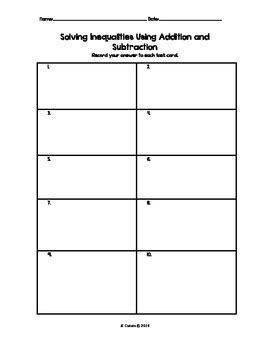 Solving Inequalities Using Addition Or Subtraction Task Cards TpT