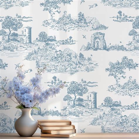 Wenmer Toile Peel And Stick Wallpaper 17 7 X 236 Blue And White
