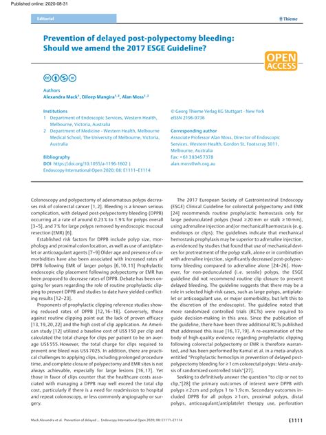 PDF Prevention Of Delayed Post Polypectomy Bleeding Should We Amend The 2017 ESGE Guideline