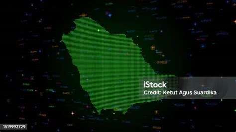 미래 녹색 반짝이는 디지털 기술 Hud 점 모자이크 그리드 사우디 아라비아 지도 투시 보기 숫자 기술 입자 사우디 아라비아에 대한 스톡 벡터 아트 및 기타 이미지 Istock