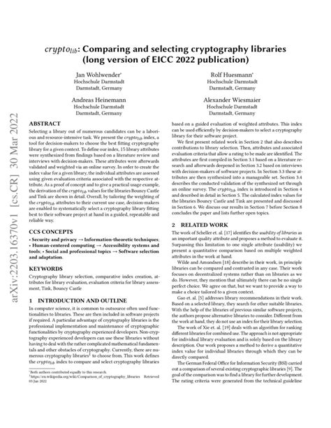 Cryptolib Comparing And Selecting Cryptography Libraries Long Version Of Eicc 2022