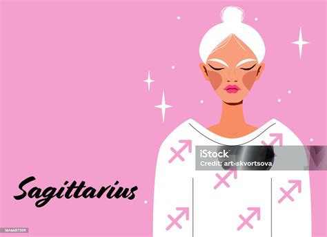 궁수자리 조디악 표지판 소녀 벡터 그림입니다 점성술 조디악 프로필 아름다운 여자로서의 점성술 기호 미래 이야기 운세 연금술 영성