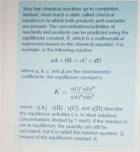 Solved Very Few Chemical Reactions Go To Completion