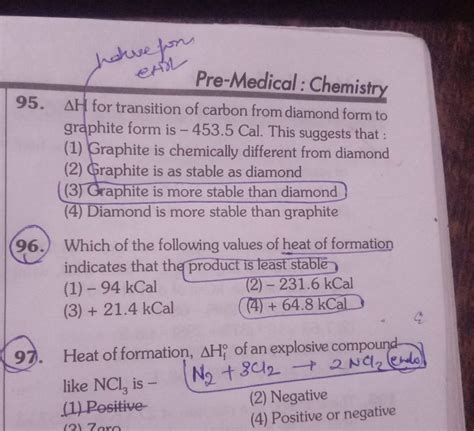 Heat Of Formation Δhi∘ Of An Explosive Compound Like Ncl3 Is N2 3cl