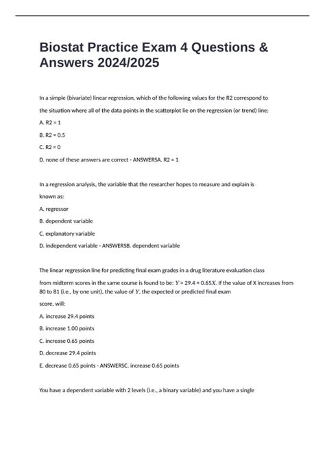 Biostat Practice Exam 4 Questions And Answers 2024 2025 Biostat Practice Stuvia Us