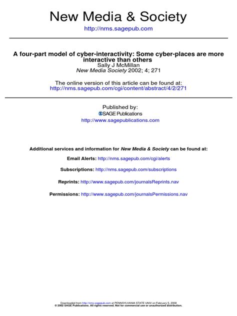 A Four Part Model Of Cyber Interactivity Pdf Communication Interactivity