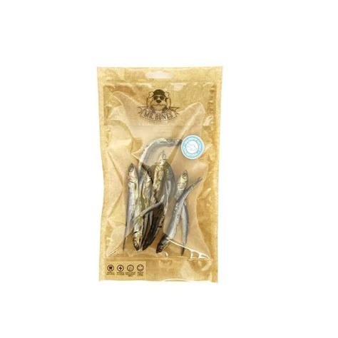 Цяла дехидратирана аншоа награда Mr Bones 100 натурална закуска за котки и кучета 50 грама