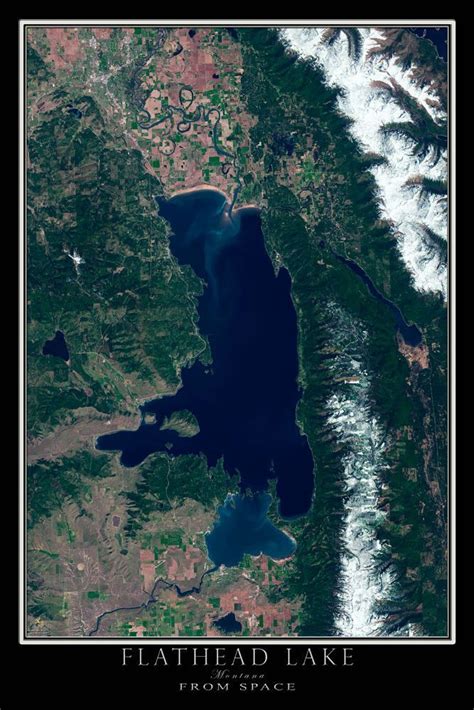 The Flathead Lake Montana Satellite Poster Map Flathead Lake Montana Flathead Lake Lake