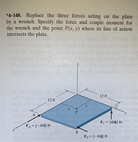 Solved 4 148 Replace The Three Forces Acting On The Plate