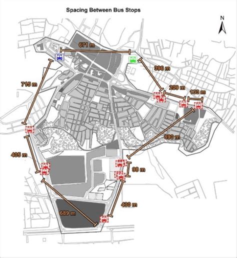 Current Spacing Between Bus Stops By The Author Using Arcmap And Adobe Download Scientific