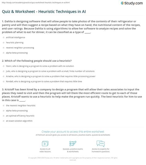 Quiz And Worksheet Heuristic Techniques In Ai