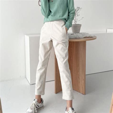 여자 골덴 코듀로이 일자 면바지 배기핏 밴딩 팬츠 Wp10388