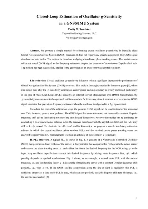 Pdf Closed Loop Estimation Of Oscillator G Sensitivity In A Gnssimu