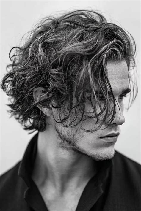 Textured Wavy Medium Length Cut With Curtain Fringe For Men Wavy Hair