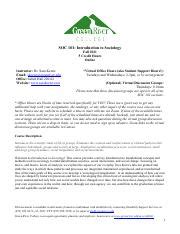 SOC Course Syllabus F Pdf SOC Introduction To Sociology Fall Credit Hours