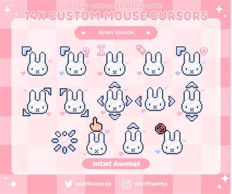 14x Pastel Bunny Cursors Windows Only Animated Custom White Rabbit Mouse Cursors Pixel 8