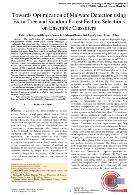 Pdf Towards Optimization Of Malware Detection Using Extra Tree And Random Forest Feature