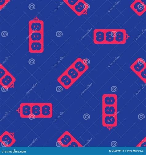 Red Electric Extension Cord Icon Isolated Seamless Pattern On Blue Background Power Plug Socket