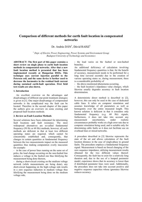 Pdf Comparison Of Different Methods For Earth Fault Location In Compensated Networks