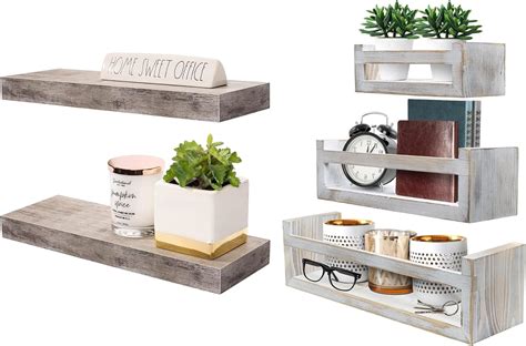 Sorbus Floating Shelves Bundle 5 Rectangular Floating Shelves 3 Support Bar