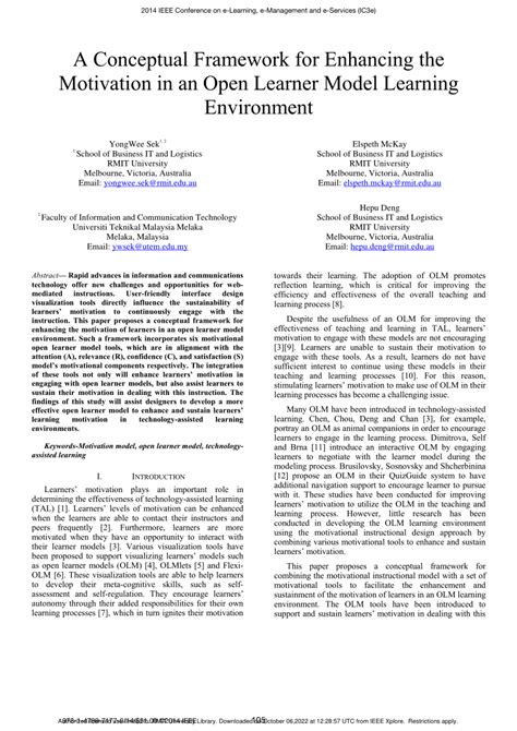 Pdf A Conceptual Framework For Enhancing The Motivation In An Open Learner Model Learning