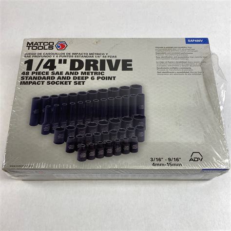 Matco Tools 1 4” Drive 48 Piece Sae And Metric Standards And Deep 6 Point Impact Socket Set