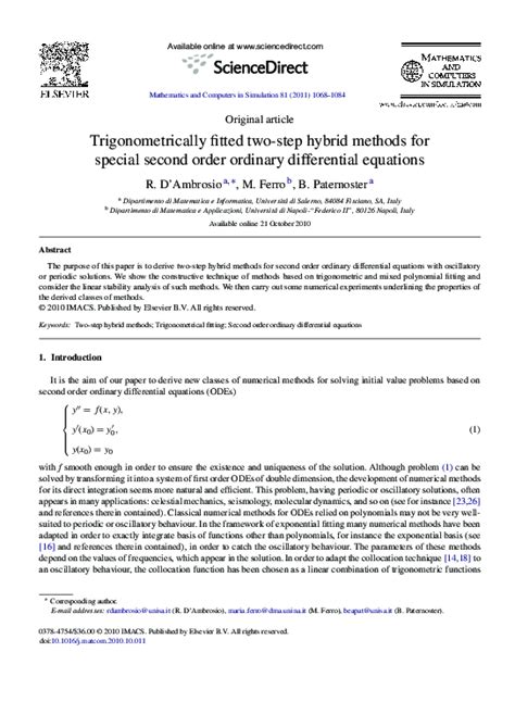 Pdf Trigonometrically Fitted Two Step Hybrid Methods For Special Second Order Ordinary
