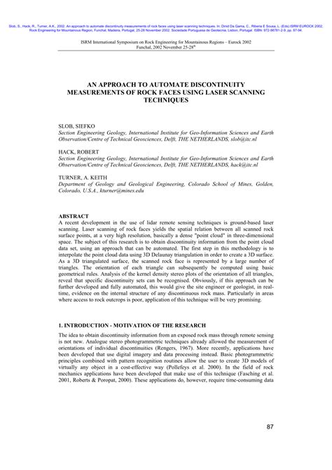 Pdf An Approach To Automate Discontinuity Measurements Of Rock Faces Using Laser Scanning