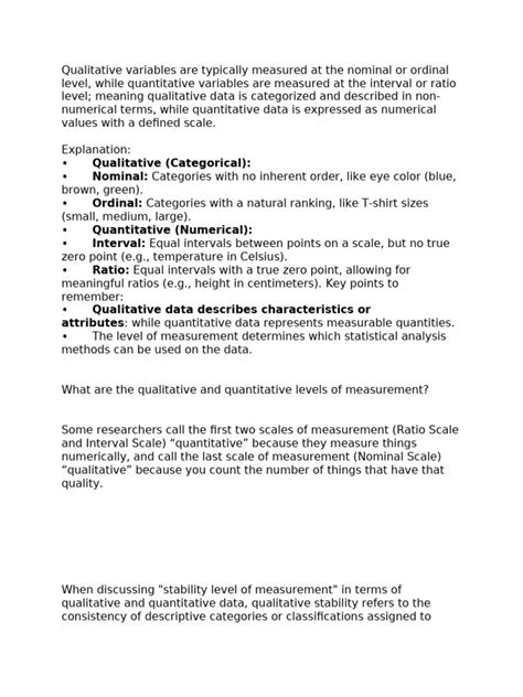 Qualitative Variables Are Typically Measured At The Nominal Or Ordinal Level Pdf Level Of
