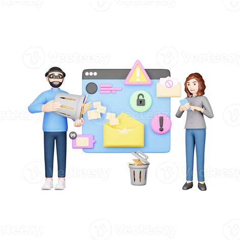 3d Character Illustration Deleting Spam Email Digital Privacy In