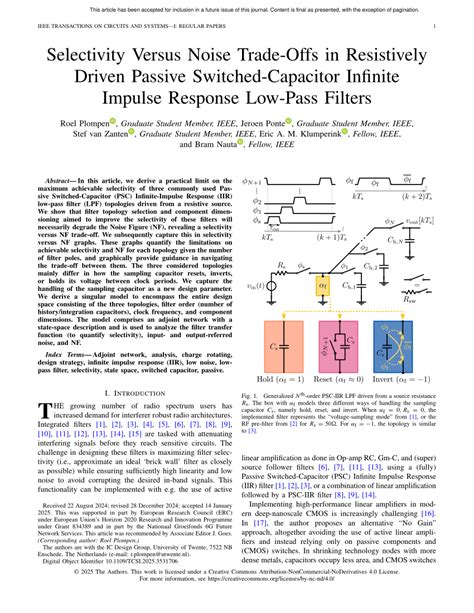 pdf selectivity versus noise trade offs in resistively driven passive switched capacitor