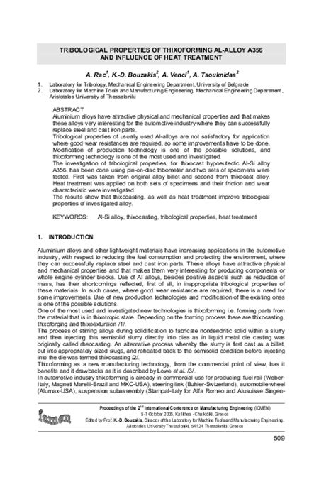 Tribological Properties Of Thixoforming Al Alloy A356 And Influence Of