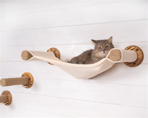 Wall Mounted Custom Hammock With Seisal Rope Cat Post Steps Etsy