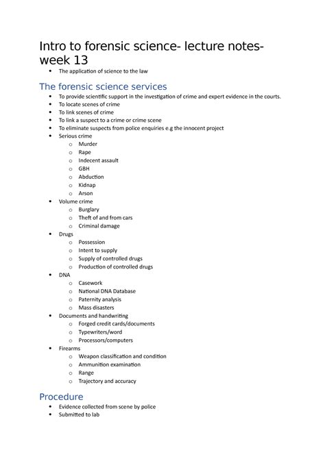 intro to forensic science lecture notes week 1 intro to forensic