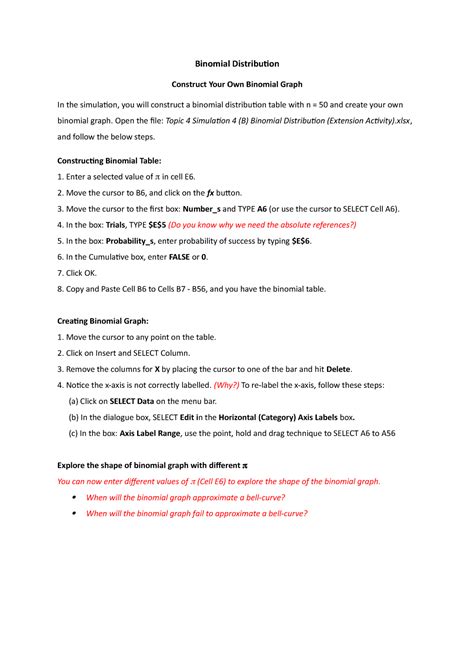 Topic 4 Simulation Binomial Distribution Extension Activity