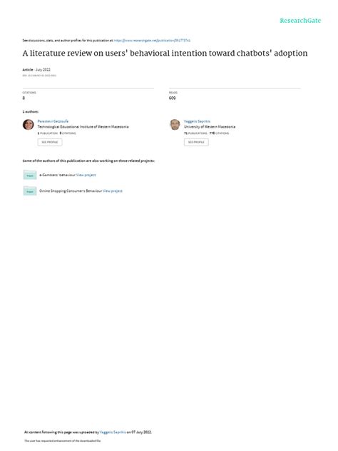 A Literature Review On Users Behavioural Intention Towards Chatbots Adoption Download Free