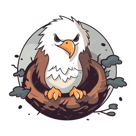 Орел в гнезде Карикатурная векторная иллюстрация изолированная на белом фоне Премиум векторы