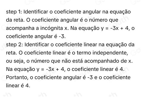 Solved Dada a equação da reta y x qual éo coeficiente angular e qual é o coeficiente