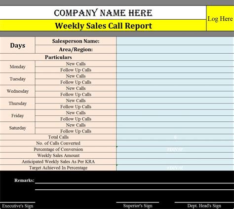 Excel Sales Call Templates Free Report Templates