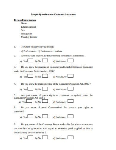 Questionnaire Format For Consumer Behaviour