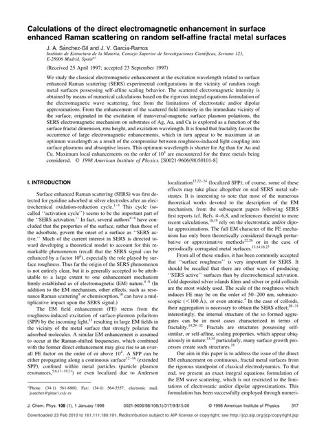 Pdf Calculations Of The Direct Electromagnetic Enhancement In Surface