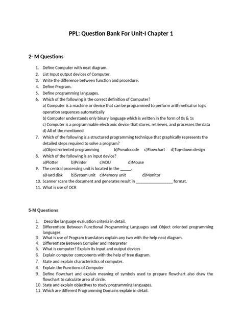 Ppl Question Bank For Unit I Pdf Programming Computer Program